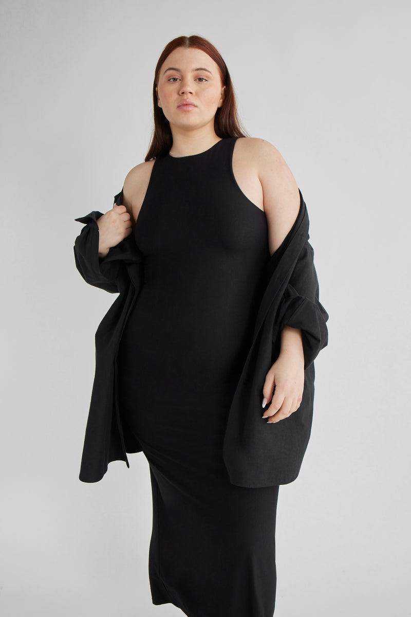 Malam Black Racer Back Midi Dress | KLAYD
